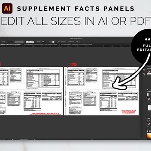 Supplement Facts Panel Template Bundle | Editable Adobe Template Label ...