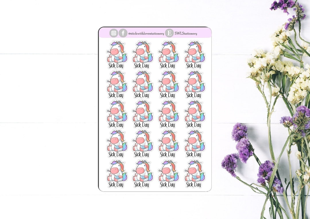 Kawaii Sick Day Unicorn Mini Planner Stickers - Etsy