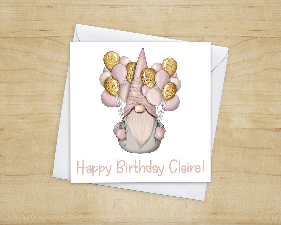 Pink Gonk Birthday Balloons Card Can Be Personalised With Any Message ...