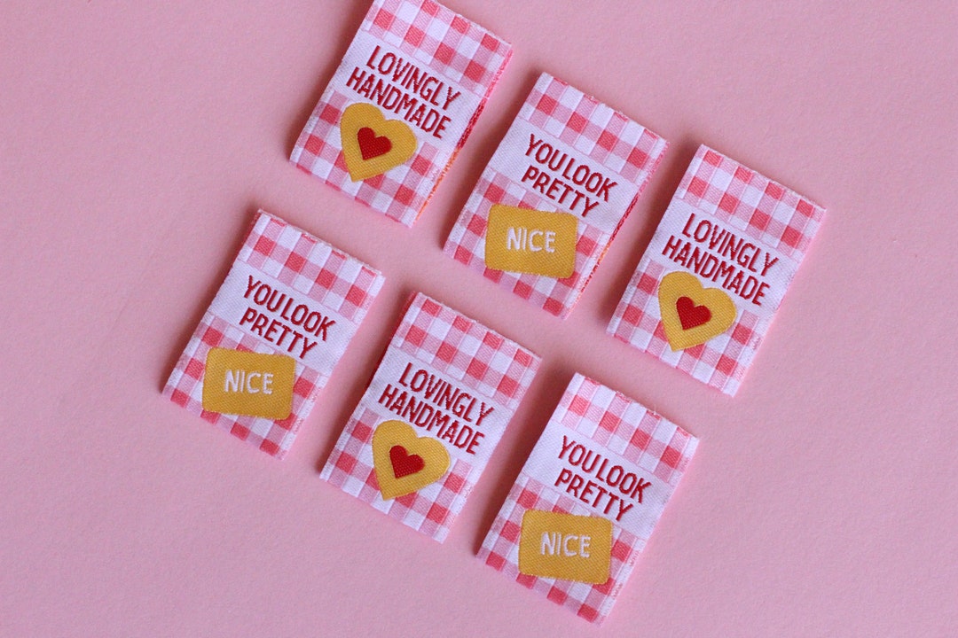 Sewing Labels for Handmade Pack of 6/8 Pink Gingham Woven Sewing Labels ...