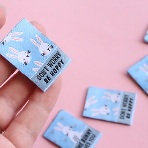 Woven Labels for Handmade Clothes | Pack of 6 Cute BUNNY RABBIT Fabric ...