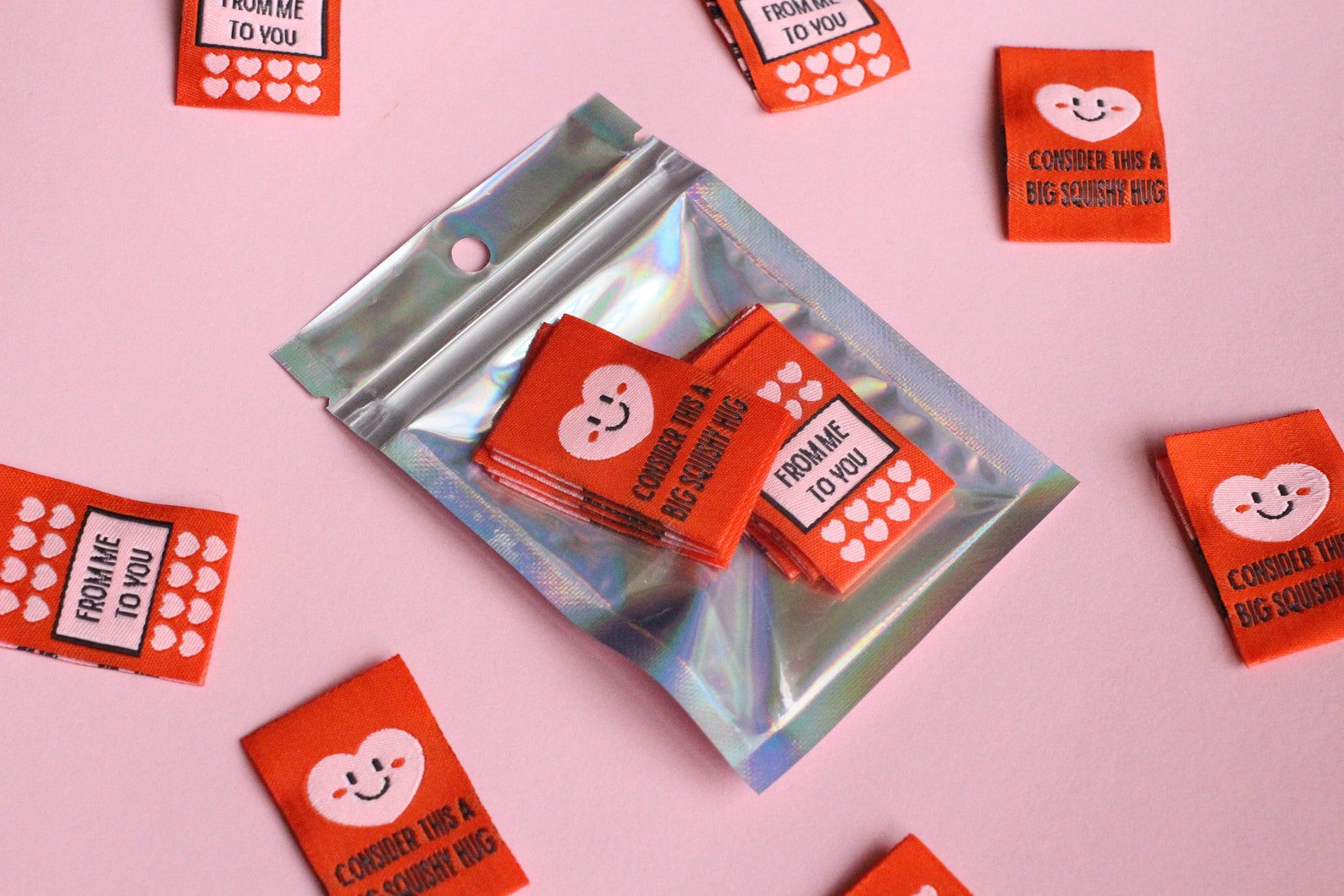 DOUBLE SIDED Pack of 8 Cute and Bright Red Woven Sewing Labels consider ...