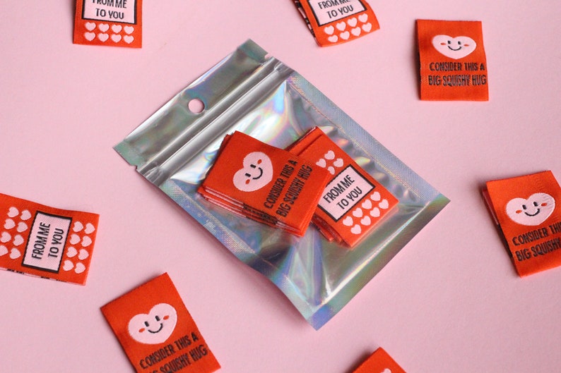 DOUBLE SIDED Pack of 8 Cute and Bright Red Woven Sewing Labels consider ...