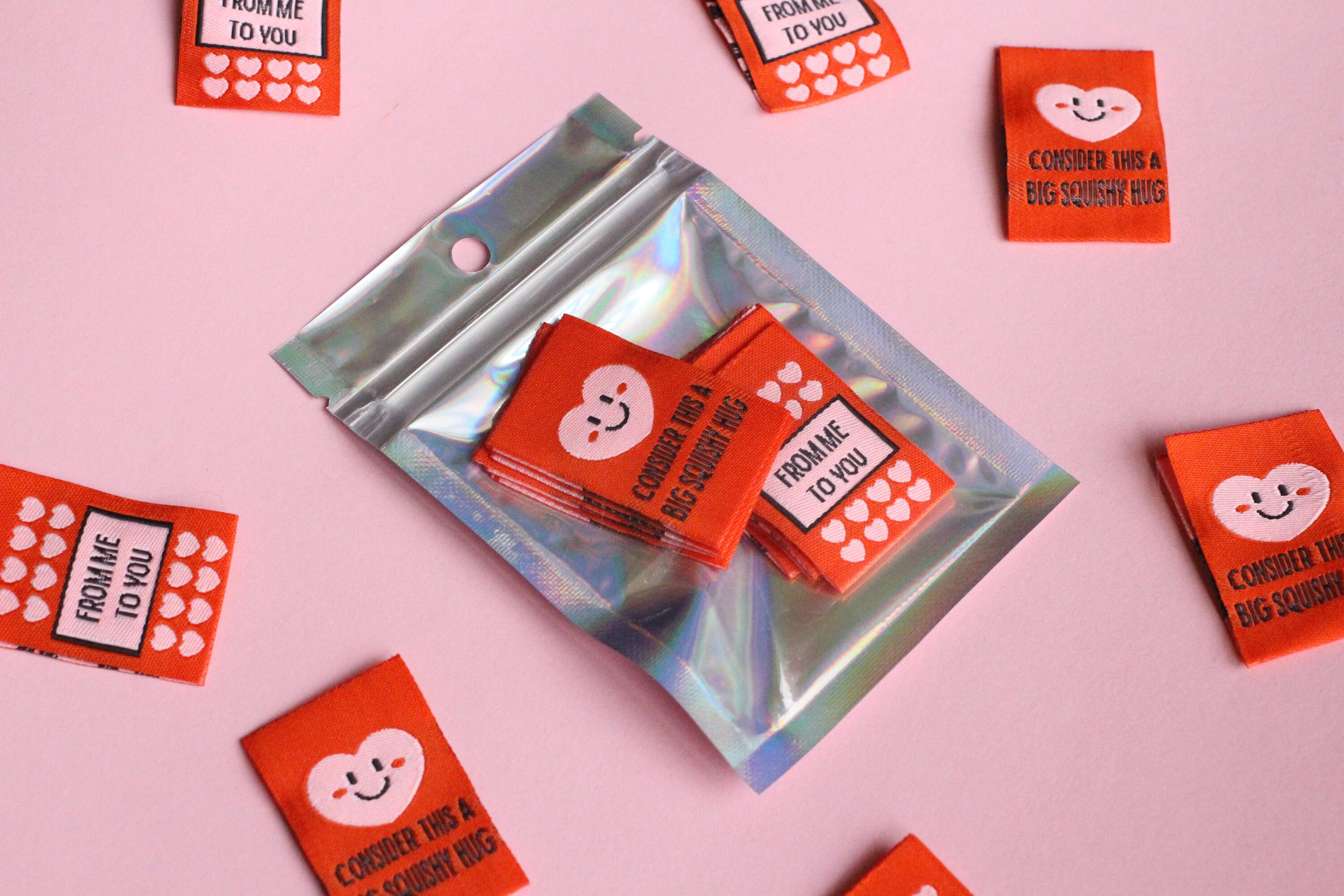 DOUBLE SIDED Pack of 8 Cute and Bright Red Woven Sewing Labels consider ...