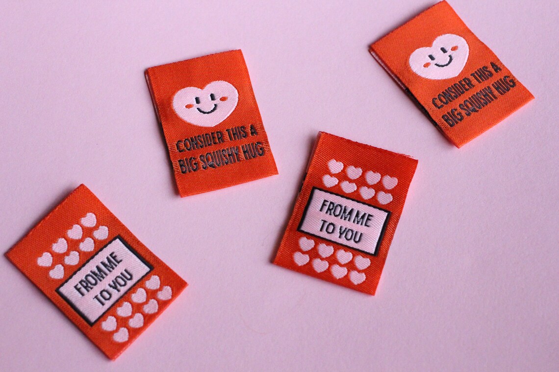 DOUBLE SIDED Pack of 8 Cute and Bright Red Woven Sewing Labels consider ...