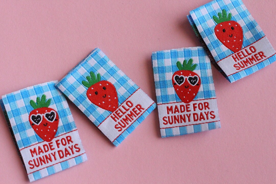 Strawberry Clothes Labels: Blue Gingham Woven Sewing Tags - Pack of 6 ...