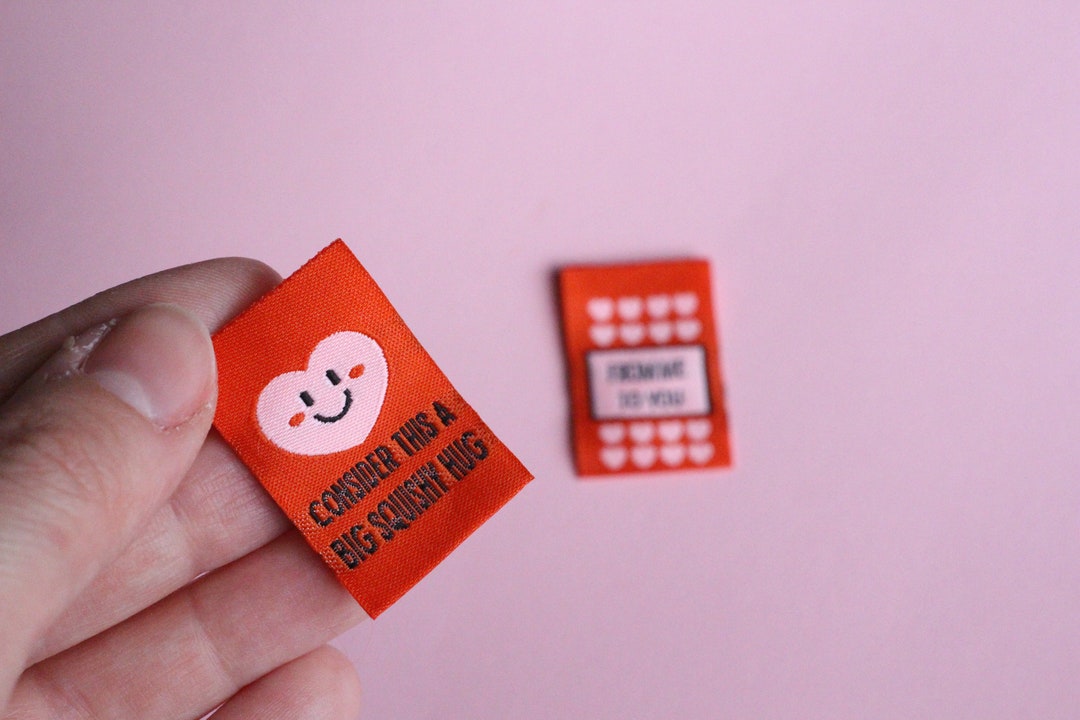 DOUBLE SIDED Pack of 8 Cute and Bright Red Woven Sewing Labels consider ...