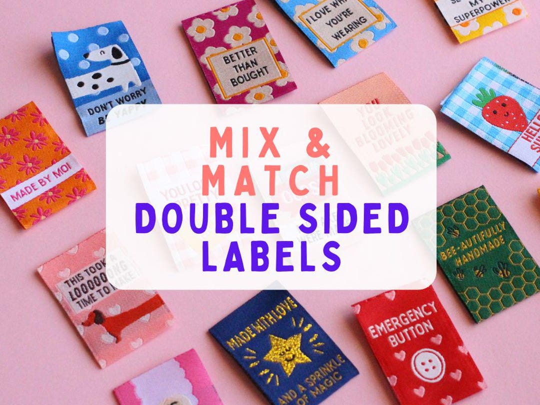 MIX AND MATCH Double Sided Labels - Pack of 6 Woven Sewing Labels - Cute and Colourful in ...