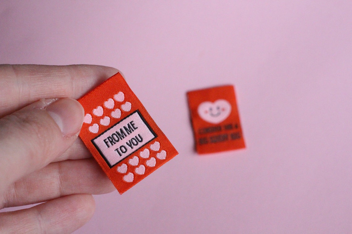 DOUBLE SIDED Pack of 8 Cute and Bright Red Woven Sewing Labels consider ...