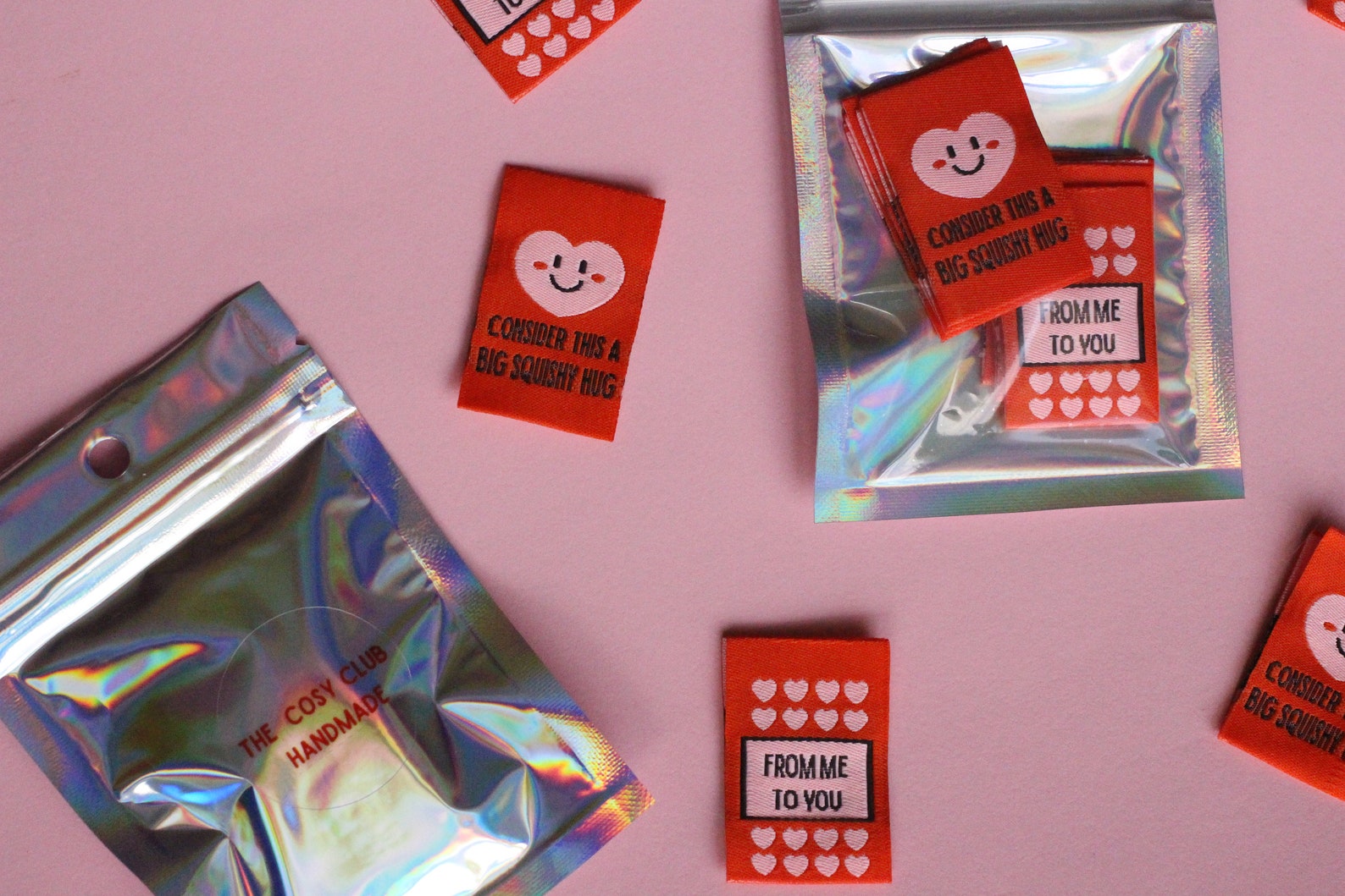 DOUBLE SIDED Pack of 8 Cute and Bright Red Woven Sewing Labels consider ...