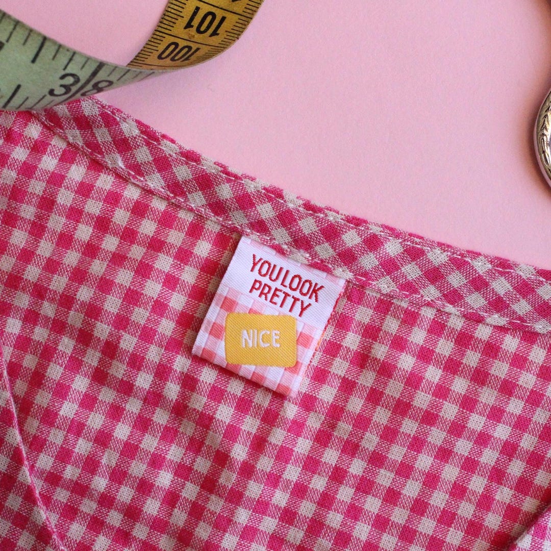 Sewing Labels for Handmade | Pack of 6 Pink Gingham Woven Sewing Labels ...