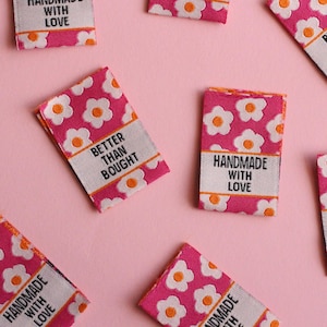 Sewing Labels for Handmade Pack of 6 Pink Floral Woven Labels better ...