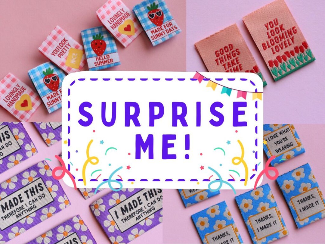 SURPRISE ME! Mystery Pack of Woven Fabric Labels for Handmade Items - 6 ...