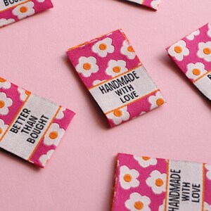 Sewing Labels for Handmade Pack of 6 Pink Floral Woven Labels better ...
