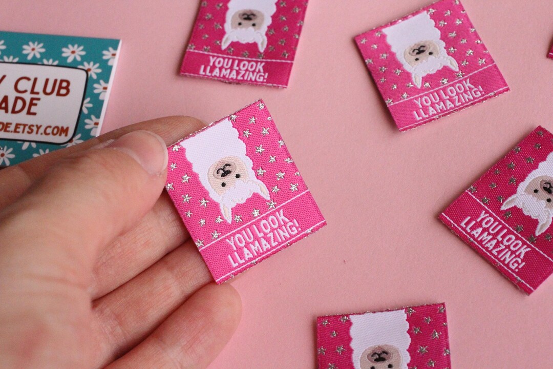 Pack of 6 Woven Fabric Labels Bright Pink Llama / Alpaca you Look ...