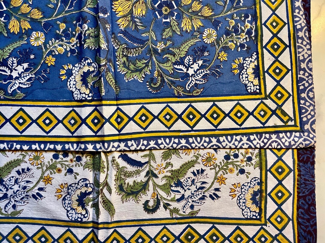 Block Print Bedding Set, Queen (blue Floral) - Etsy