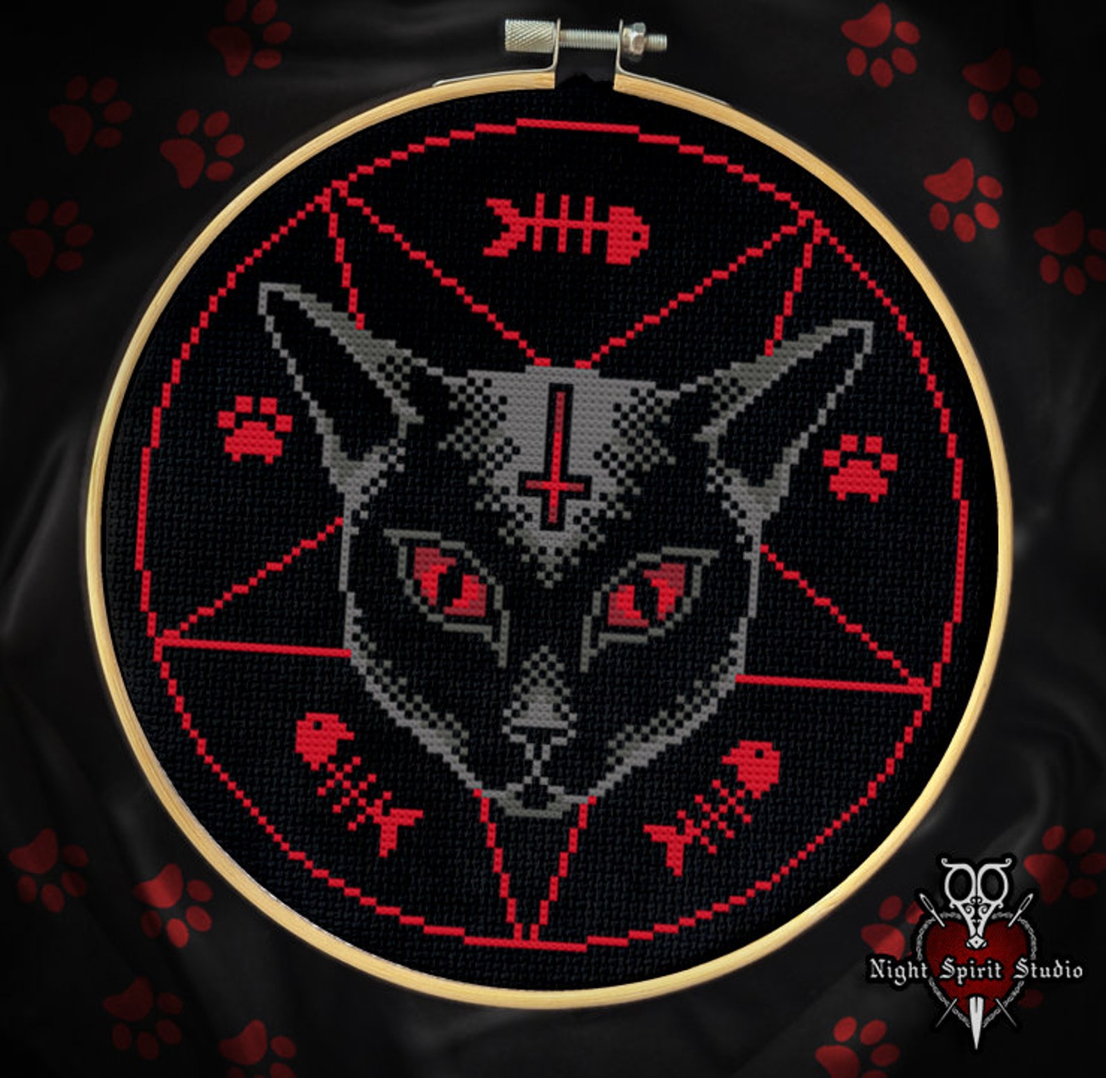 Baphomet Cat Cross Stitch Pattern — Gothic Satanic Kitty (PDF) - Etsy