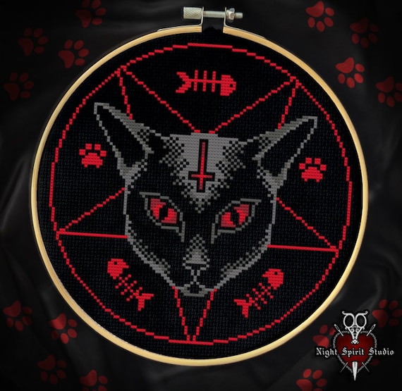 Ghost Cat Baphomet Gothic Cross Stitch Pattern Satanic Cat | Etsy