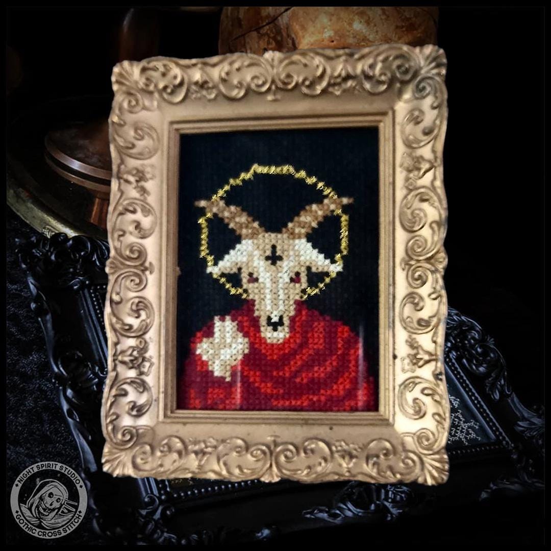 Saintly Goat Satanic Gothic Cross Stitch Pattern - Mini Cross Stitch ...