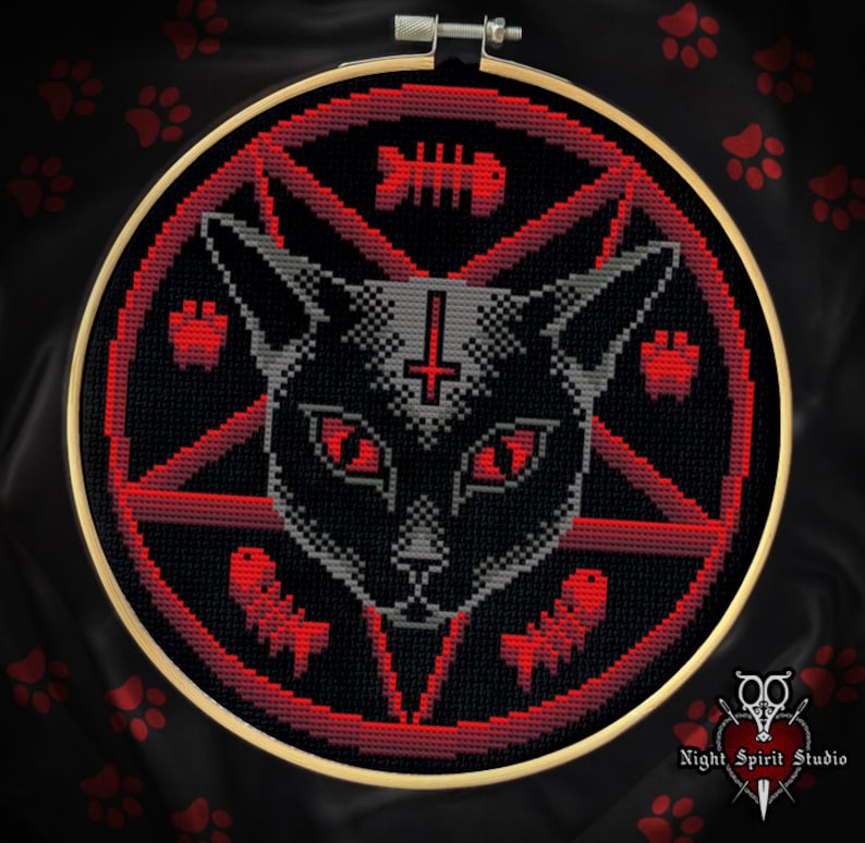 Ghost Cat Baphomet Gothic Cross Stitch Pattern Satanic Cat | Etsy