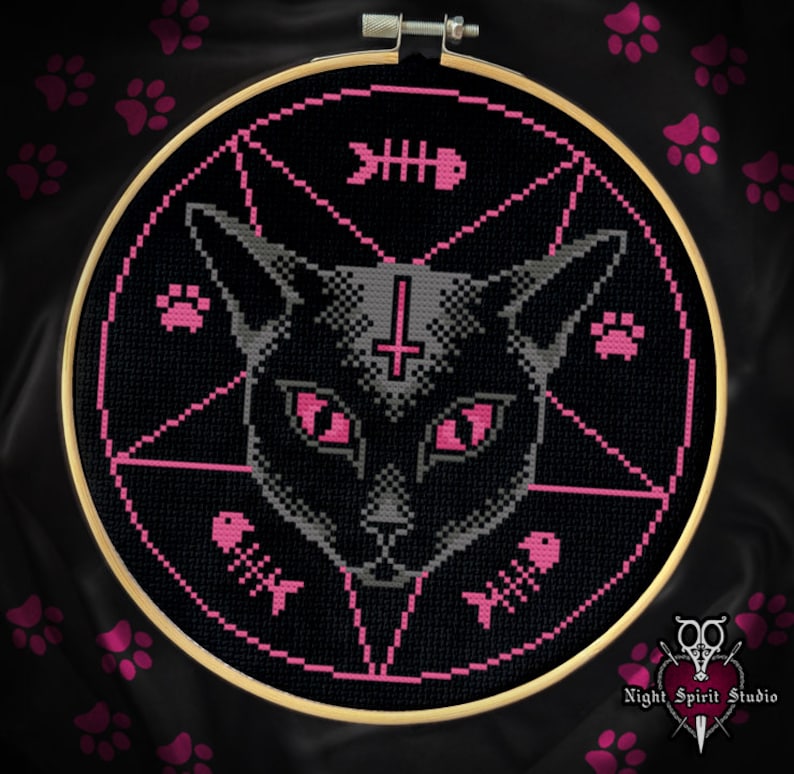 Ghost Cat Baphomet Gothic Cross Stitch Pattern Satanic Cat | Etsy