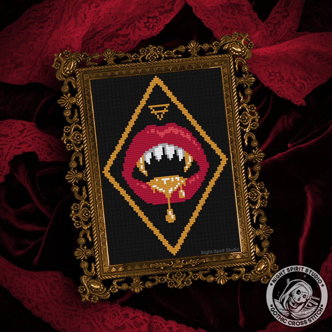 Gilded Fangs - Golden Vampire Fangs - Gothic Cross Stitch Pattern ...