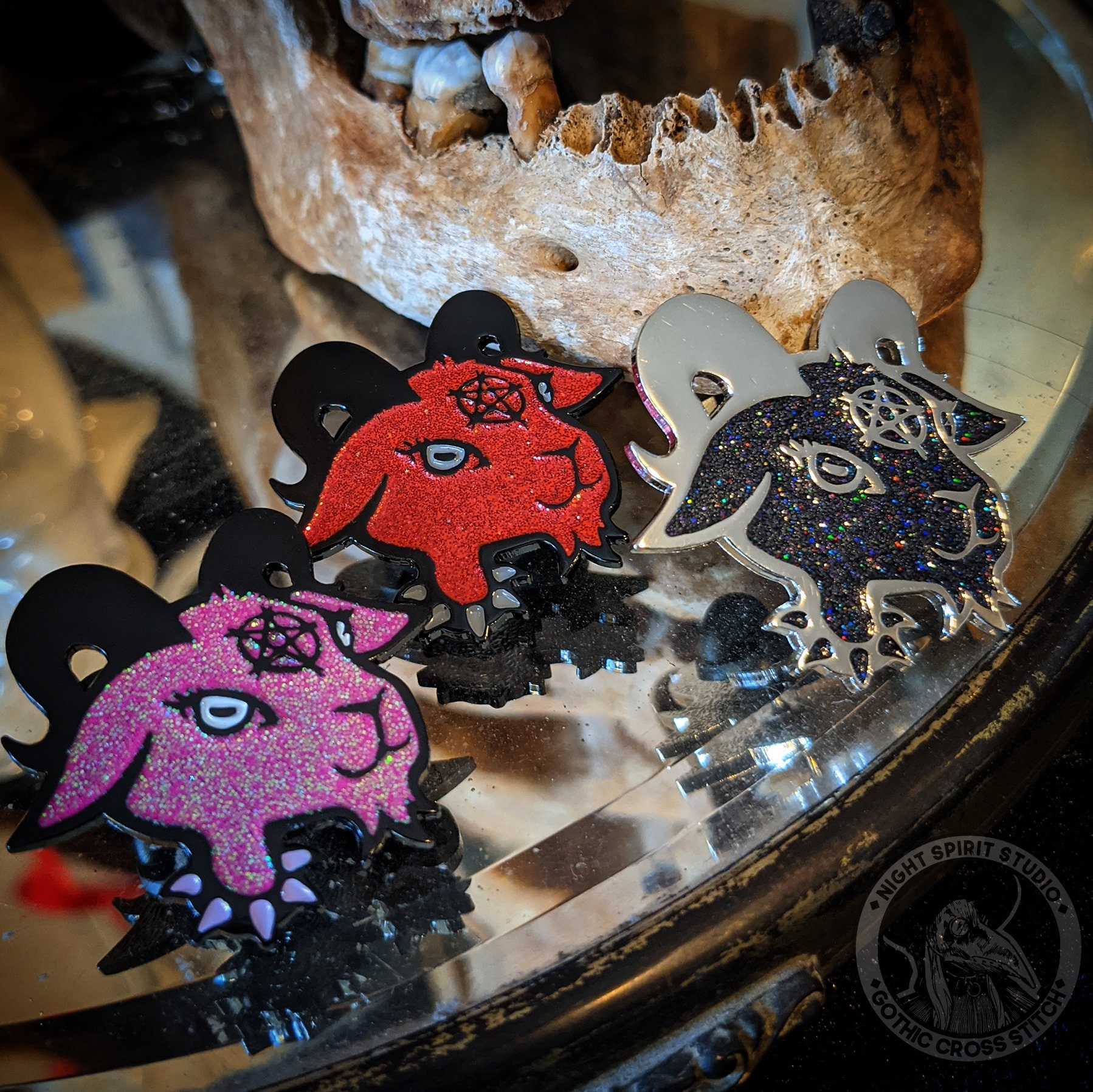 Y2K Baphomet Pink Glitter NEEDLE MINDER Gothic Needle - Etsy