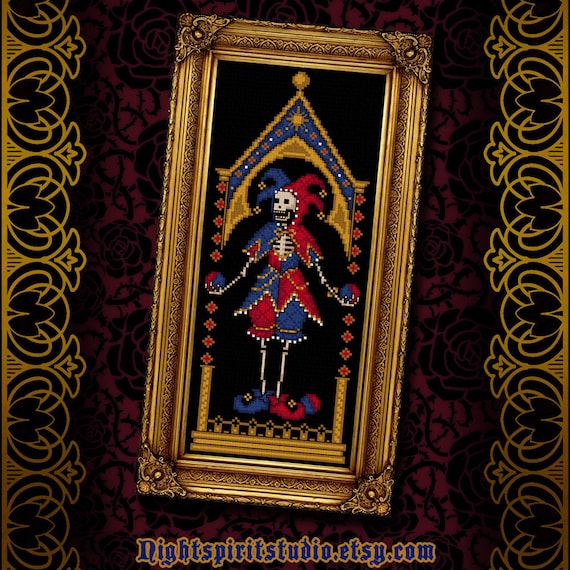 The Fool Jeweled Skeleton Jester Medieval Gothic Cross | Etsy