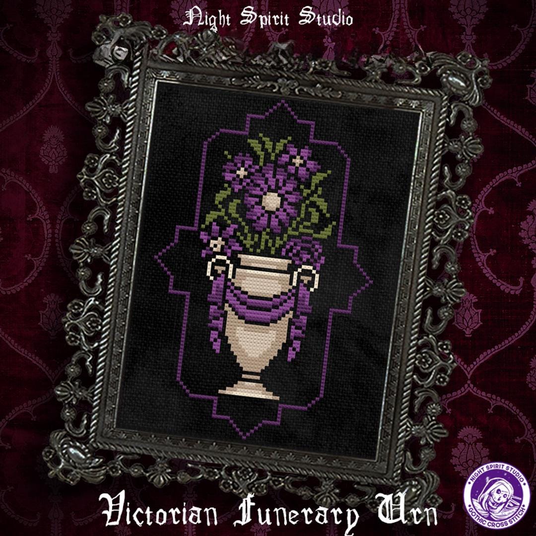 Victorian Funerary Urn Cross Stitch Pattern | Gothic, Floral, Funeral ...