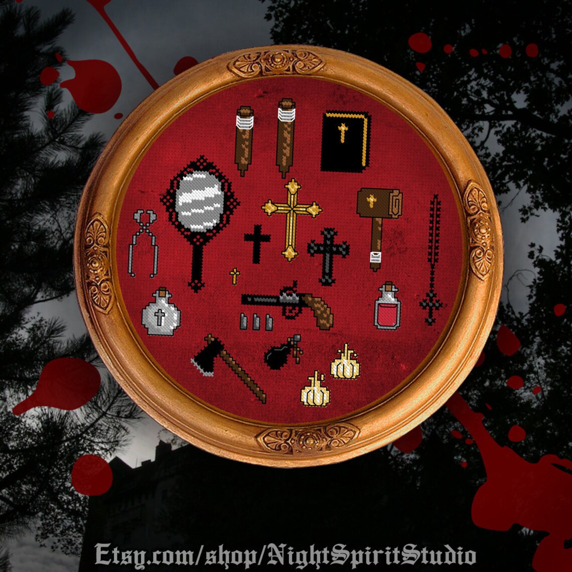 Vampire Hunter Kit Gothic Cross Stitch Pattern Vampire - Etsy