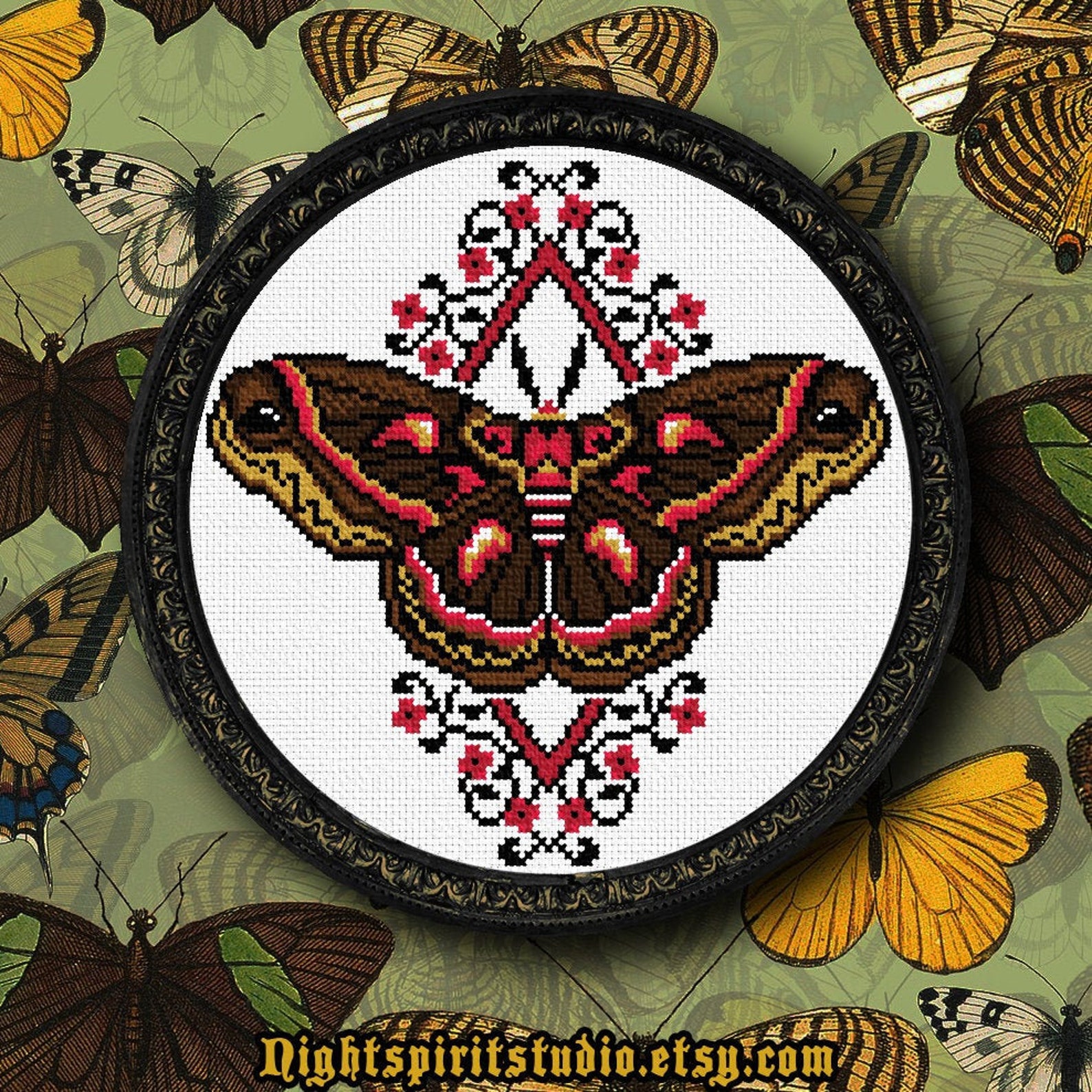 Gothic Giant Silk Moth Cross Stitch Pattern Cecropia Gothic - Etsy