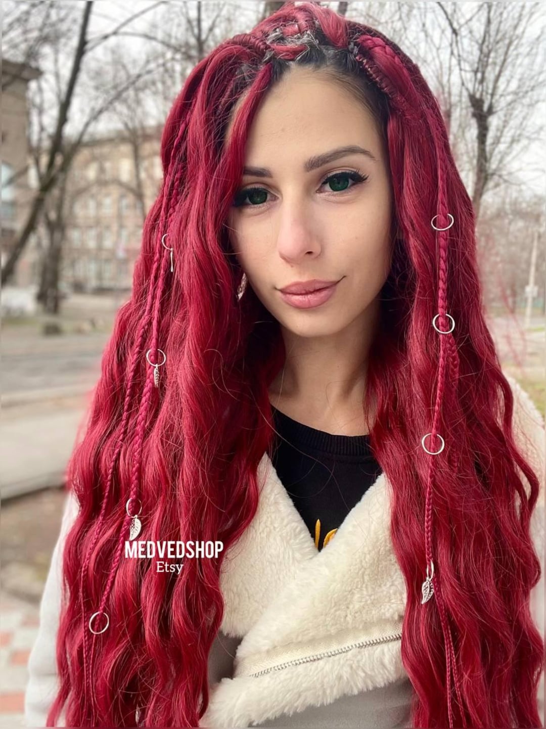 Red Synthetic Curly Dreadlocks Double Ended Dreads Dreadlocks Extensions Curly DE Dreads Wavy ...