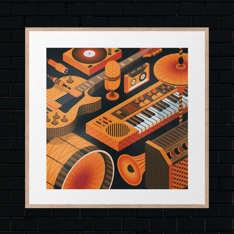 Geometric Music Art Print Illustration With Various Instruments - Etsy
