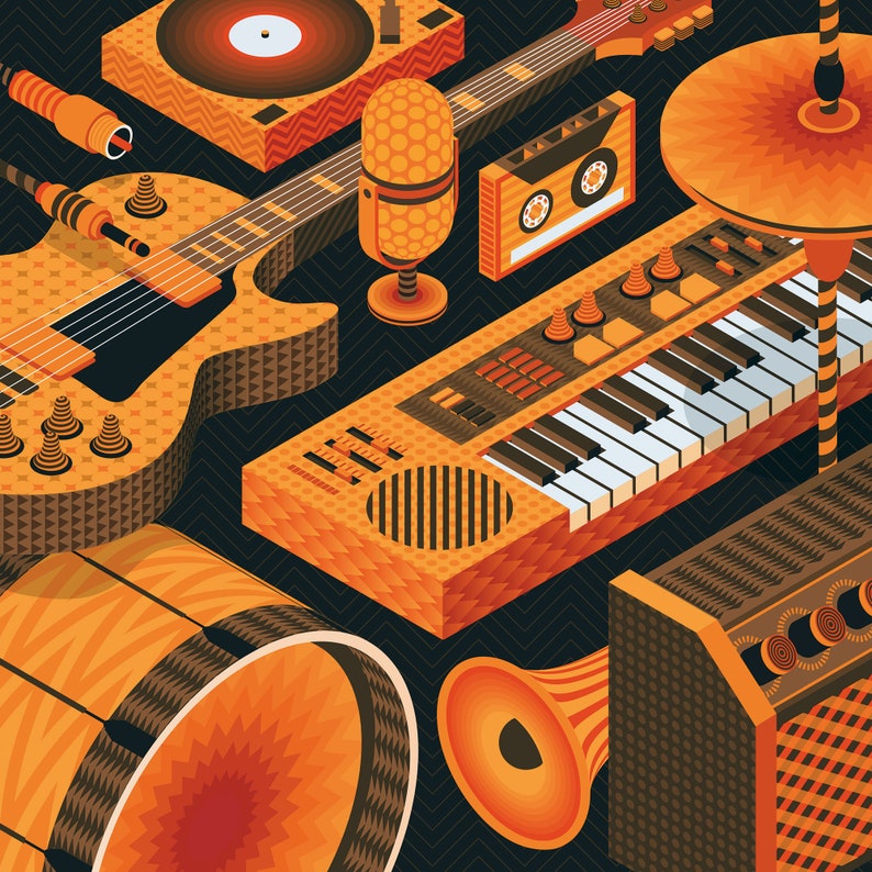 Geometric Music Art Print - Illustration With Various Instruments - Etsy