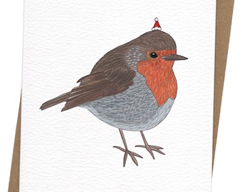 Christmas Card Set Pack of 4 Cute Robin Cards With Buttons - Etsy