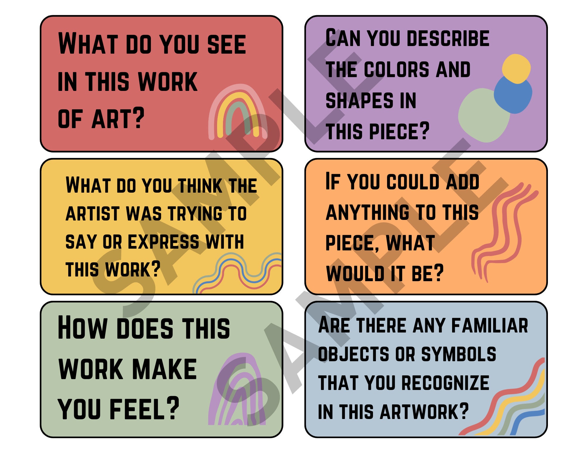 Set of 30 Printable Art Criticism Question Cards for Art Class ...