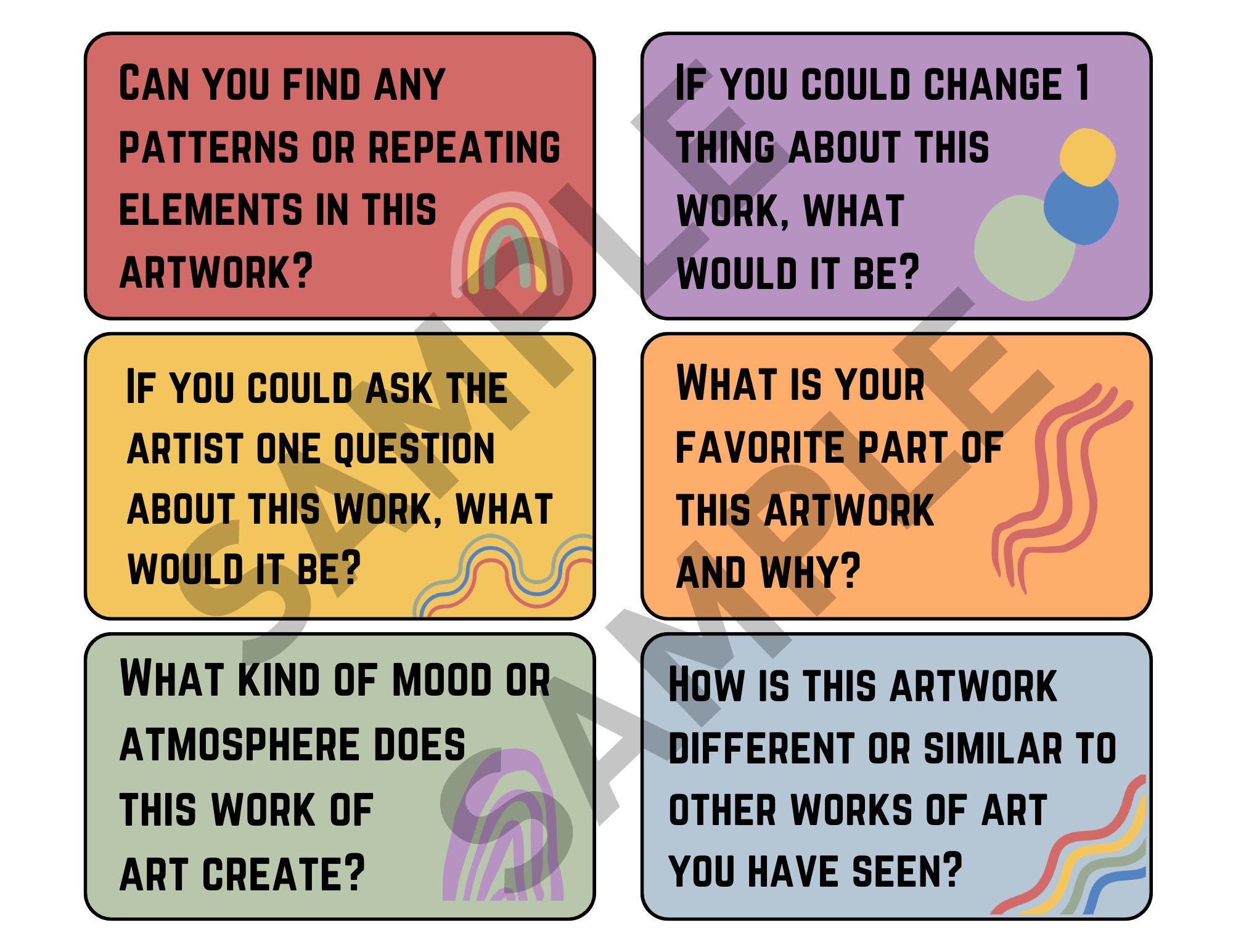 Set of 30 Printable Art Criticism Question Cards for Art Class ...