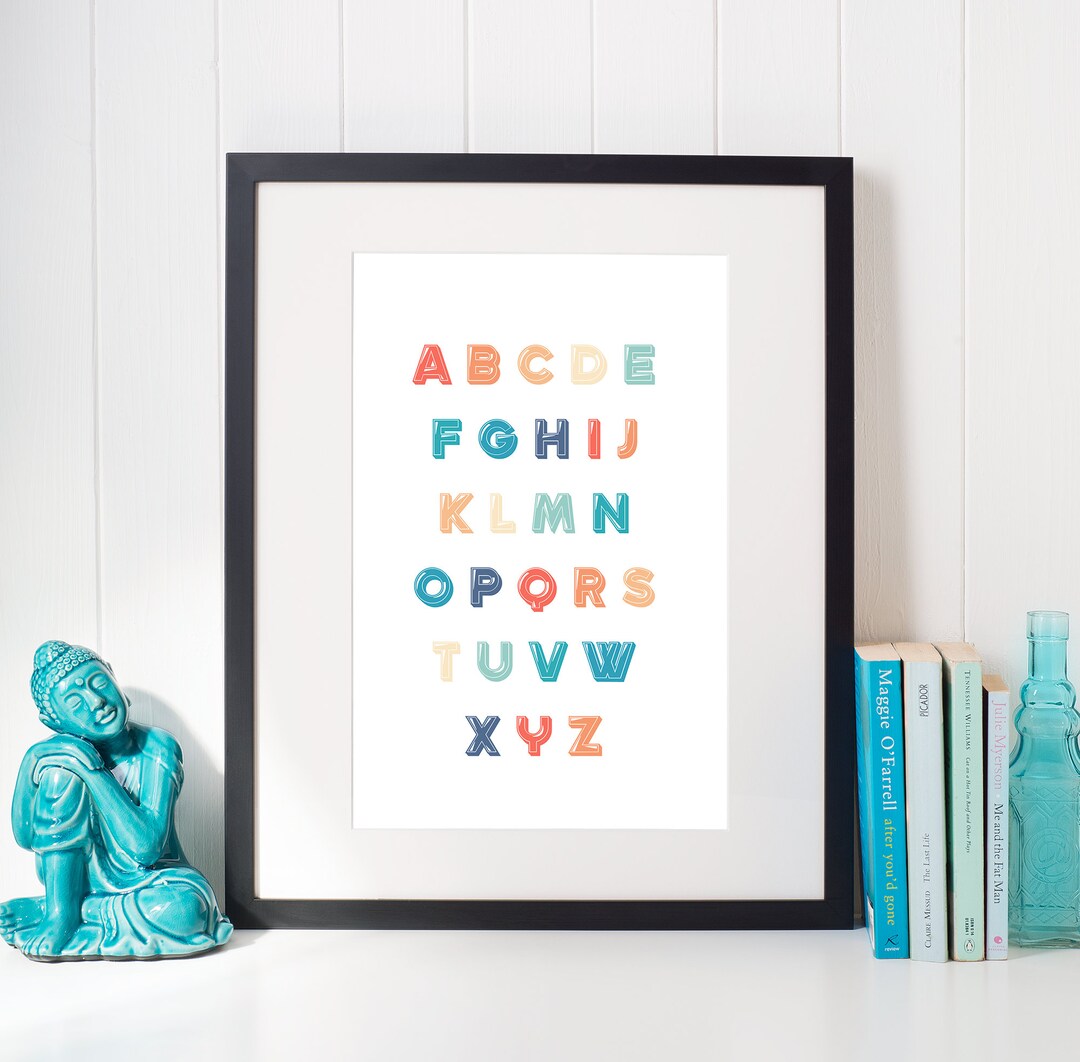 Retro Rainbow Alphabet Printable Wall Art Digital Download - Etsy