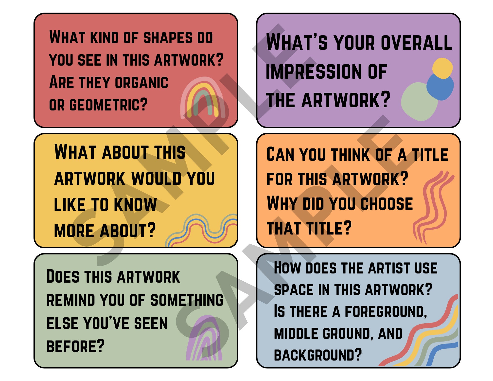 Set of 30 Printable Art Criticism Question Cards for Art Class ...