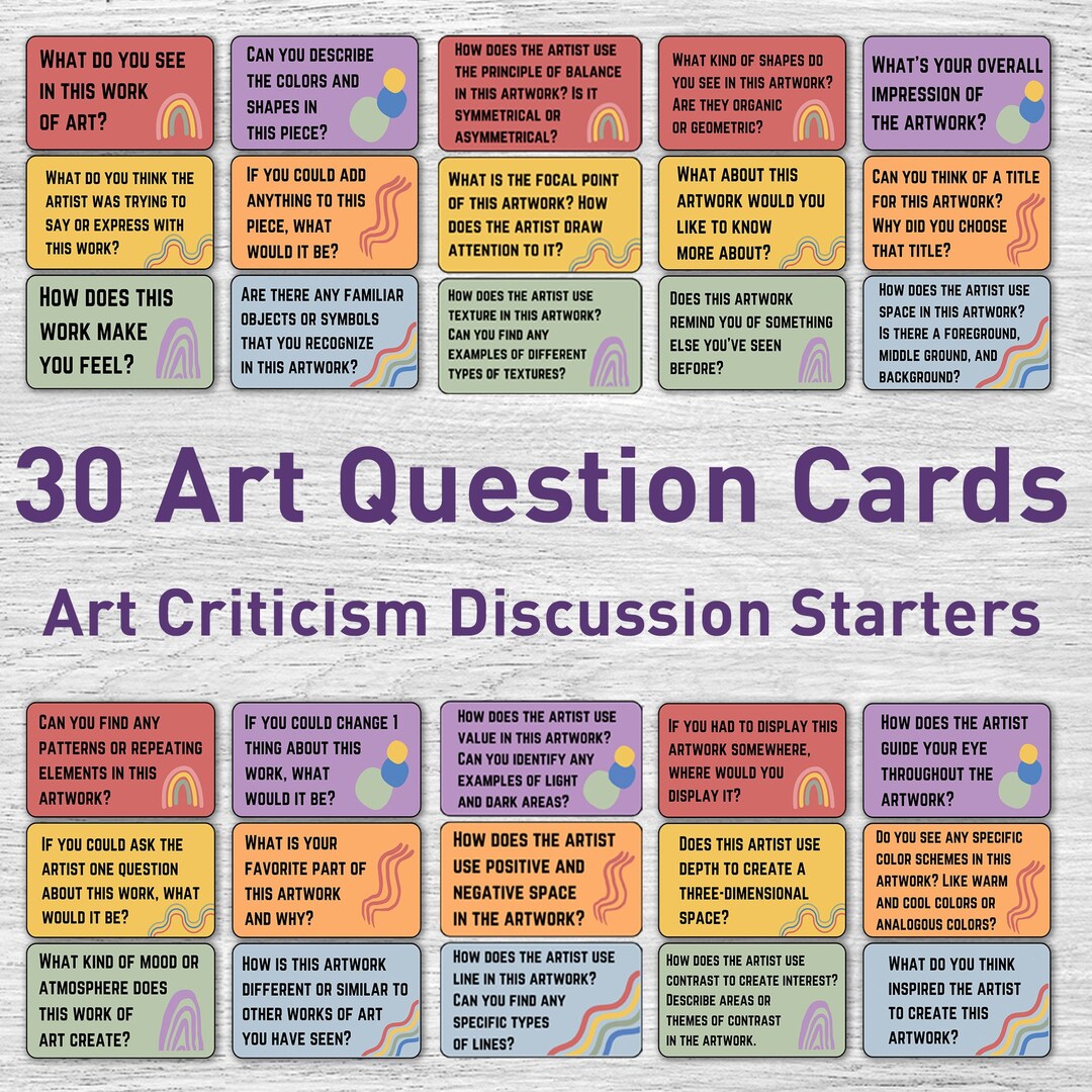 Set of 30 Printable Art Criticism Question Cards for Art Class ...