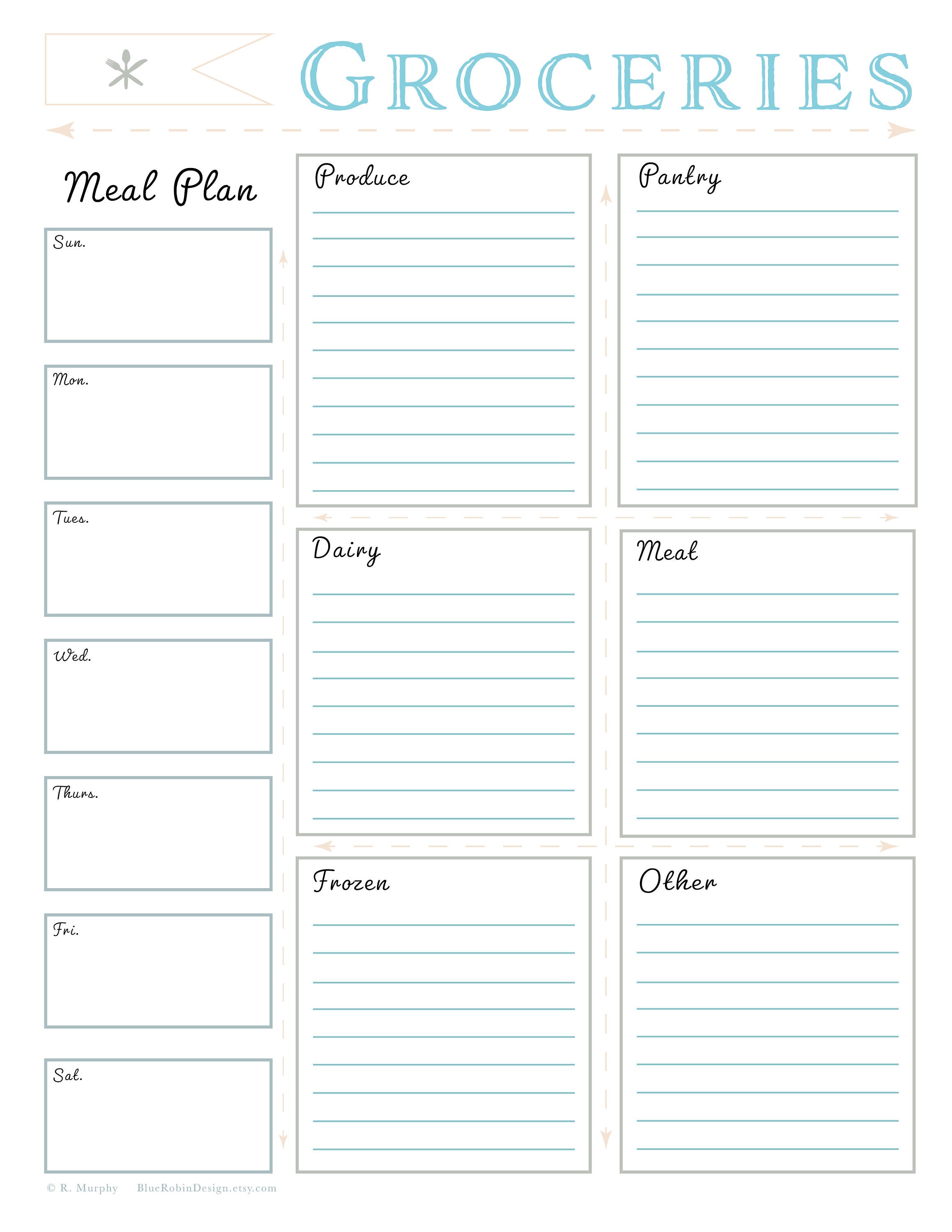 Printable Grocery List and Weekly Meal Planner Print at Home - Etsy