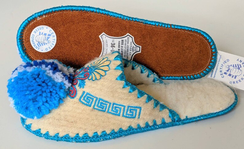 EU 36 UK 3 to 3.5 Luxury Open Back Leather Sole Lambswool Pompom ...