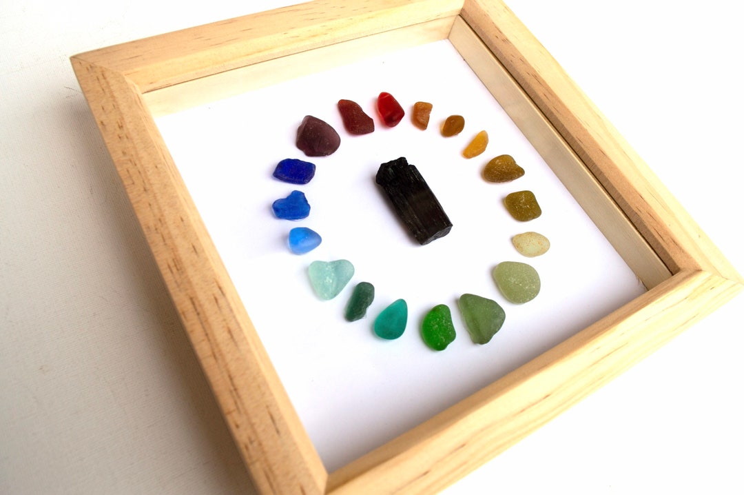 Sea Glass Gemstone Shadow Box Handmade Decor Unique Decor Black ...