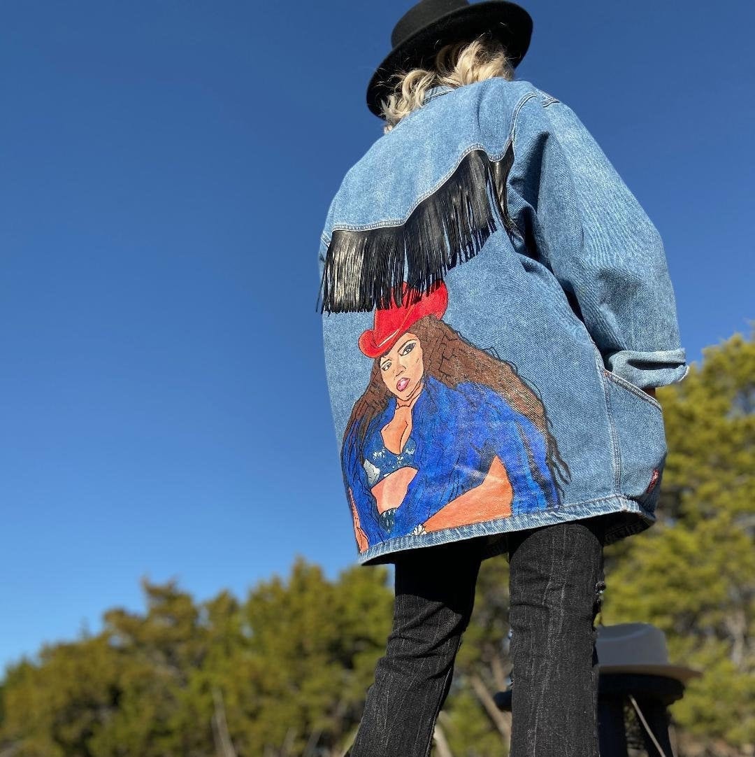 LIZZO Hand-painted Oversized Jean Jacket One of a Kind - Etsy