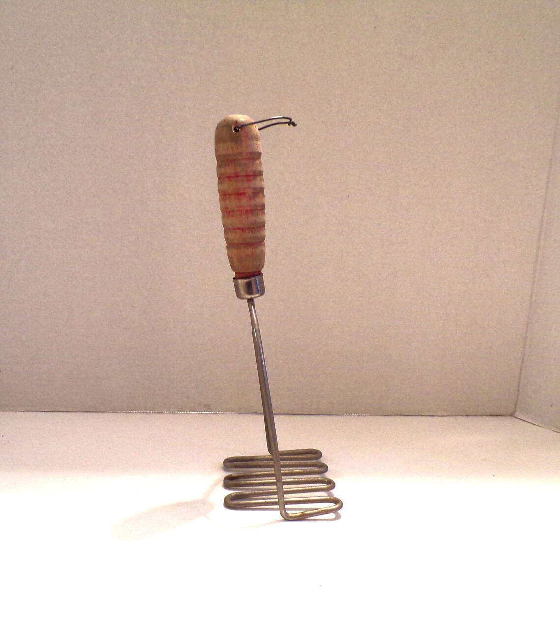 Vintage Potato Masher Heavy Wire Wavy Base Grooved Turned Wood | Etsy