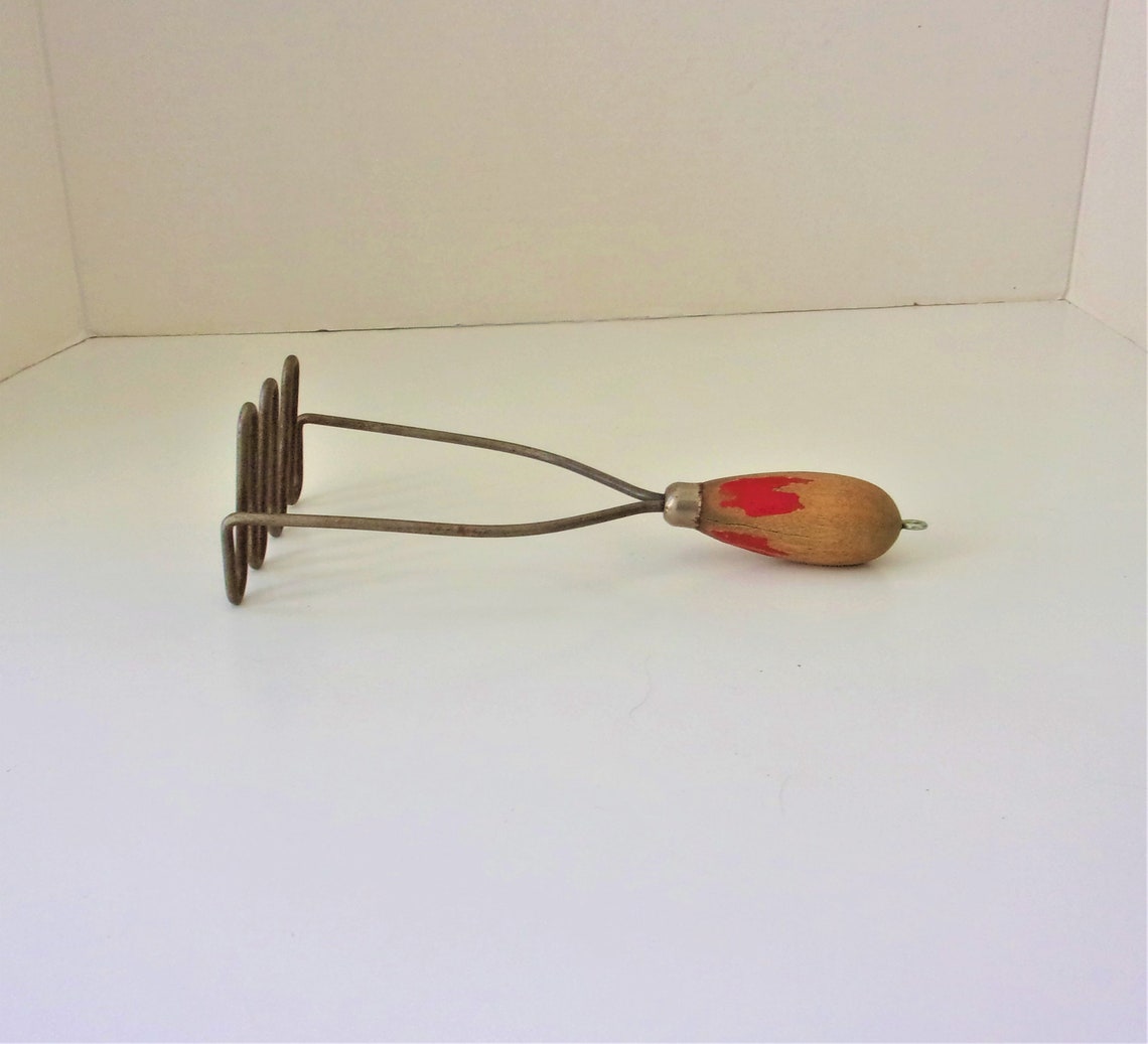 Vintage Potato Masher Heavy Wire Wavy Base Short Wood Handle - Etsy