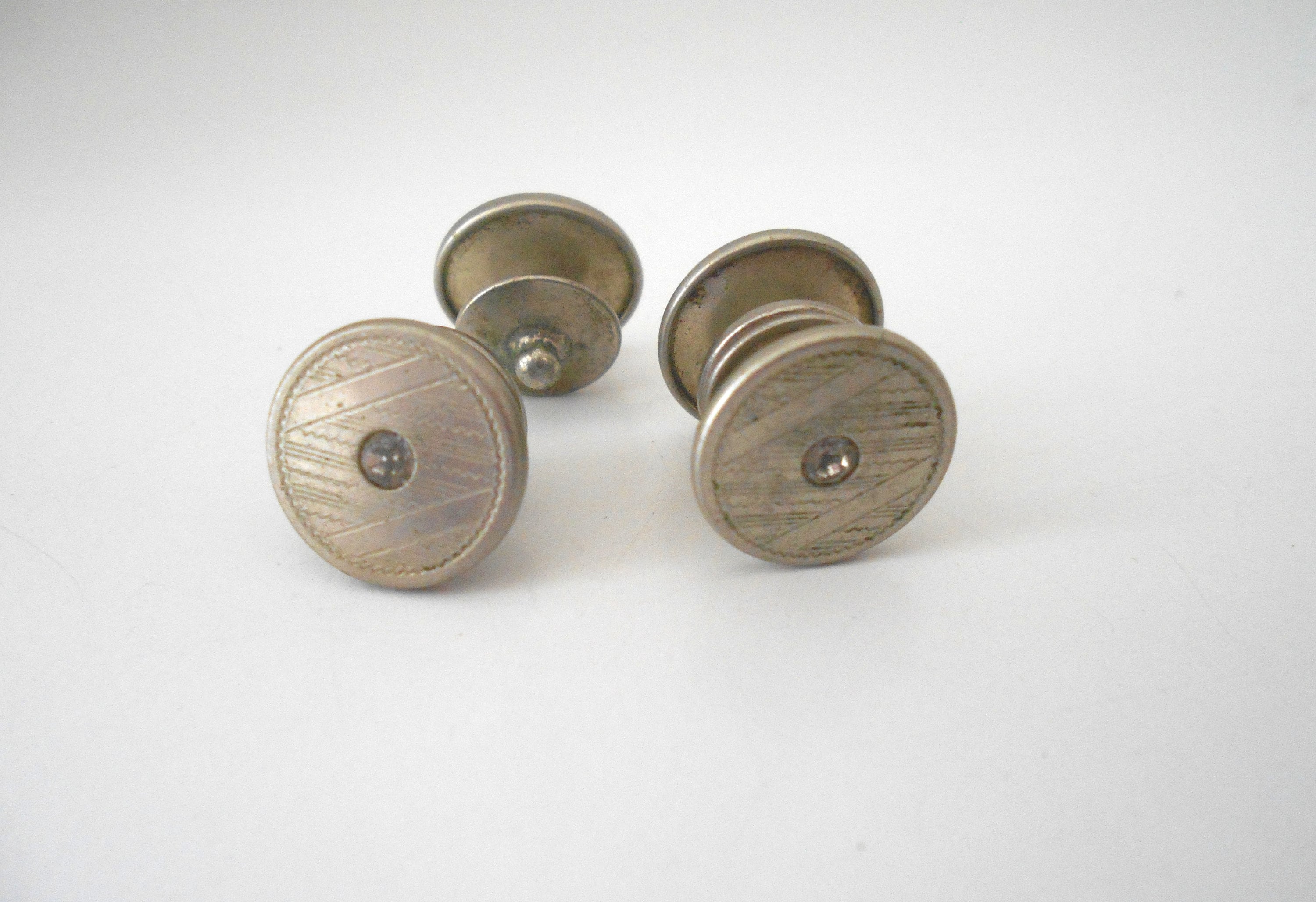 Vintage Snap Cufflinks Silver Textured With Rhinestone Diamond Chip ...