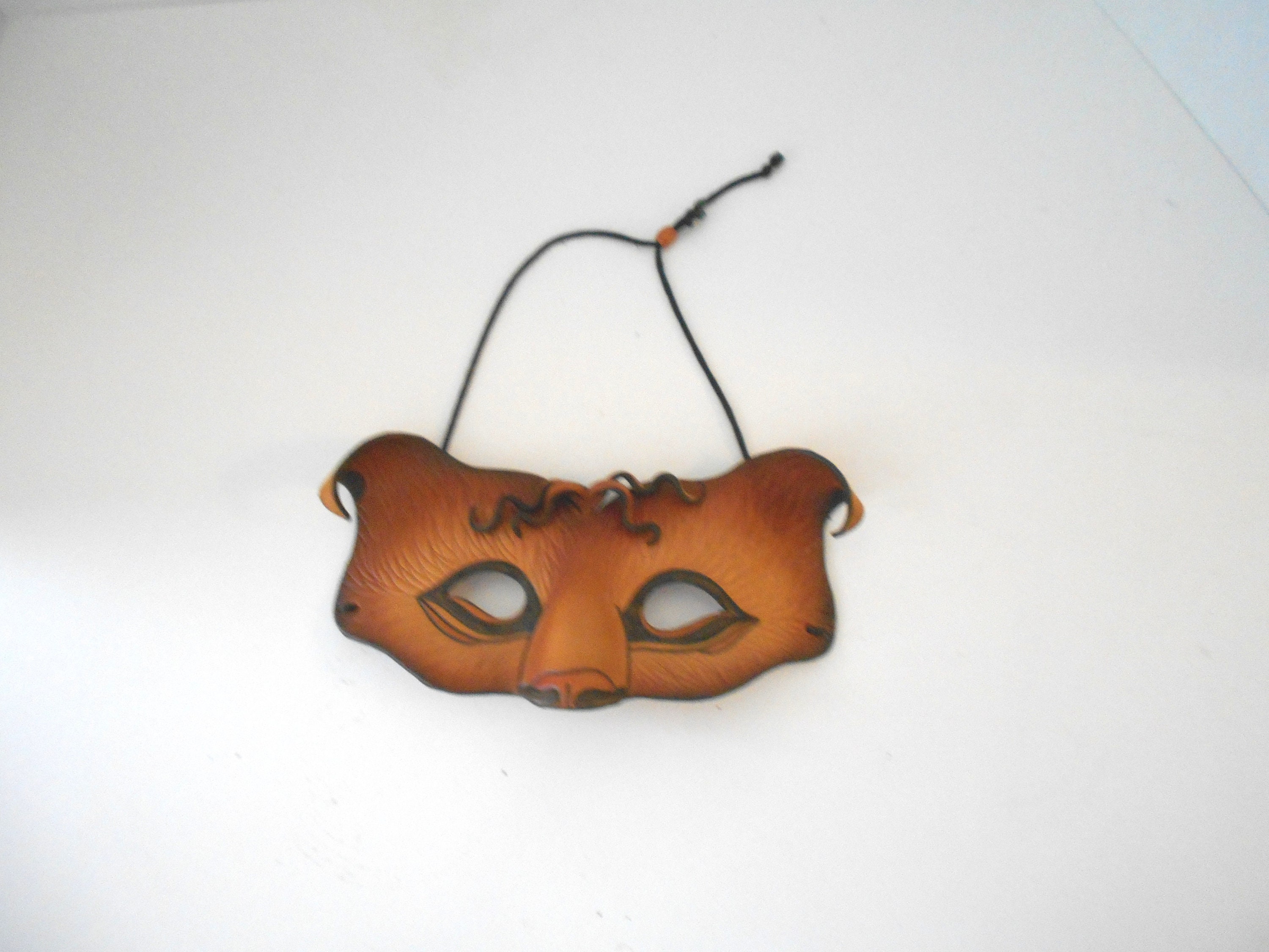 Handmade Leather Eye Mask Textured Animal Black Lined Curled Ears ...