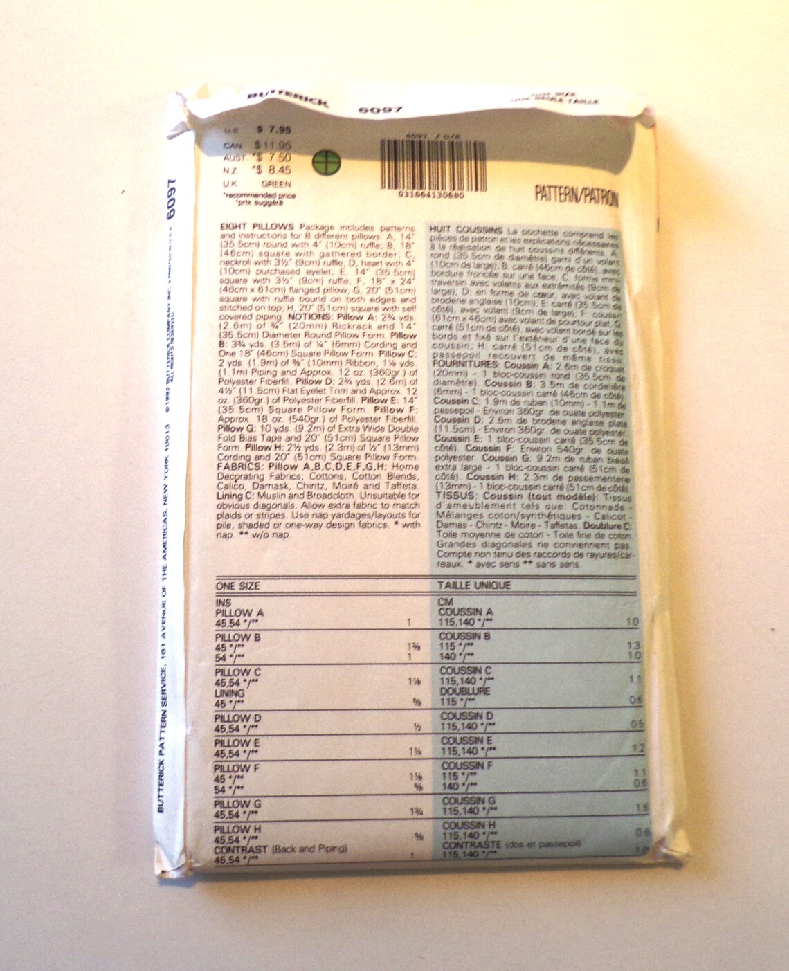 Vintage Butterick Design With Butterick 6097 Pillows Sewing - Etsy