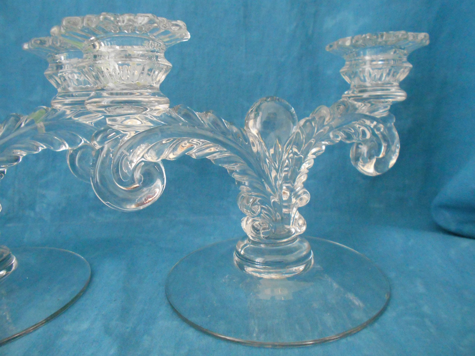 Pair of Vintage Feather Candle Holders Pressed Glass Double Arm - Etsy